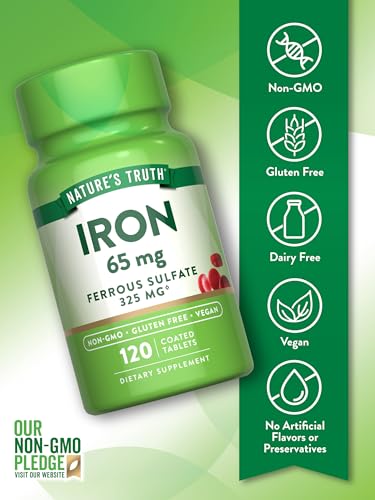 Ferrous Sulfate Iron Supplement | 65 mg | 120 Tablets | Non-GMO, Gluten Free | By Nature's Truth