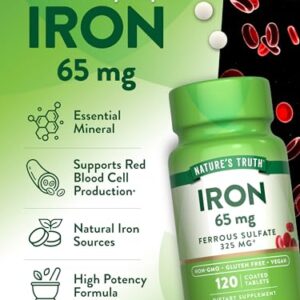 Ferrous Sulfate Iron Supplement | 65 mg | 120 Tablets | Non-GMO, Gluten Free | By Nature's Truth