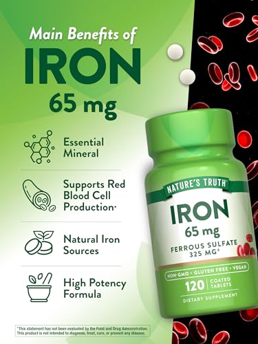 Ferrous Sulfate Iron Supplement | 65 mg | 120 Tablets | Non-GMO, Gluten Free | By Nature's Truth