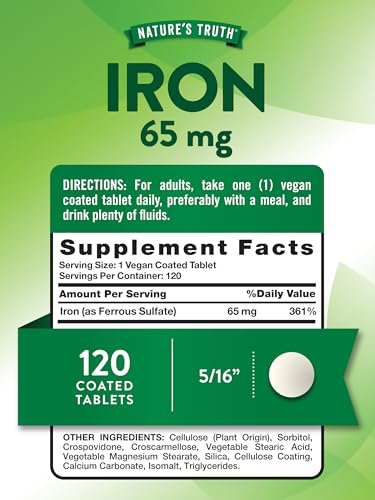 Ferrous Sulfate Iron Supplement | 65 mg | 120 Tablets | Non-GMO, Gluten Free | By Nature's Truth