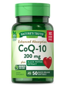 nature's truth coq10 200 mg softgels | 50 count | enhanced absorption supplement | plus black pepper extract | non-gmo, gluten free