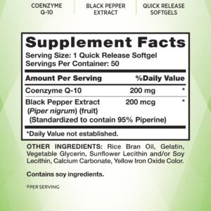 Nature's Truth CoQ10 200 mg Softgels | 50 Count | Enhanced Absorption Supplement | Plus Black Pepper Extract | Non-GMO, Gluten Free