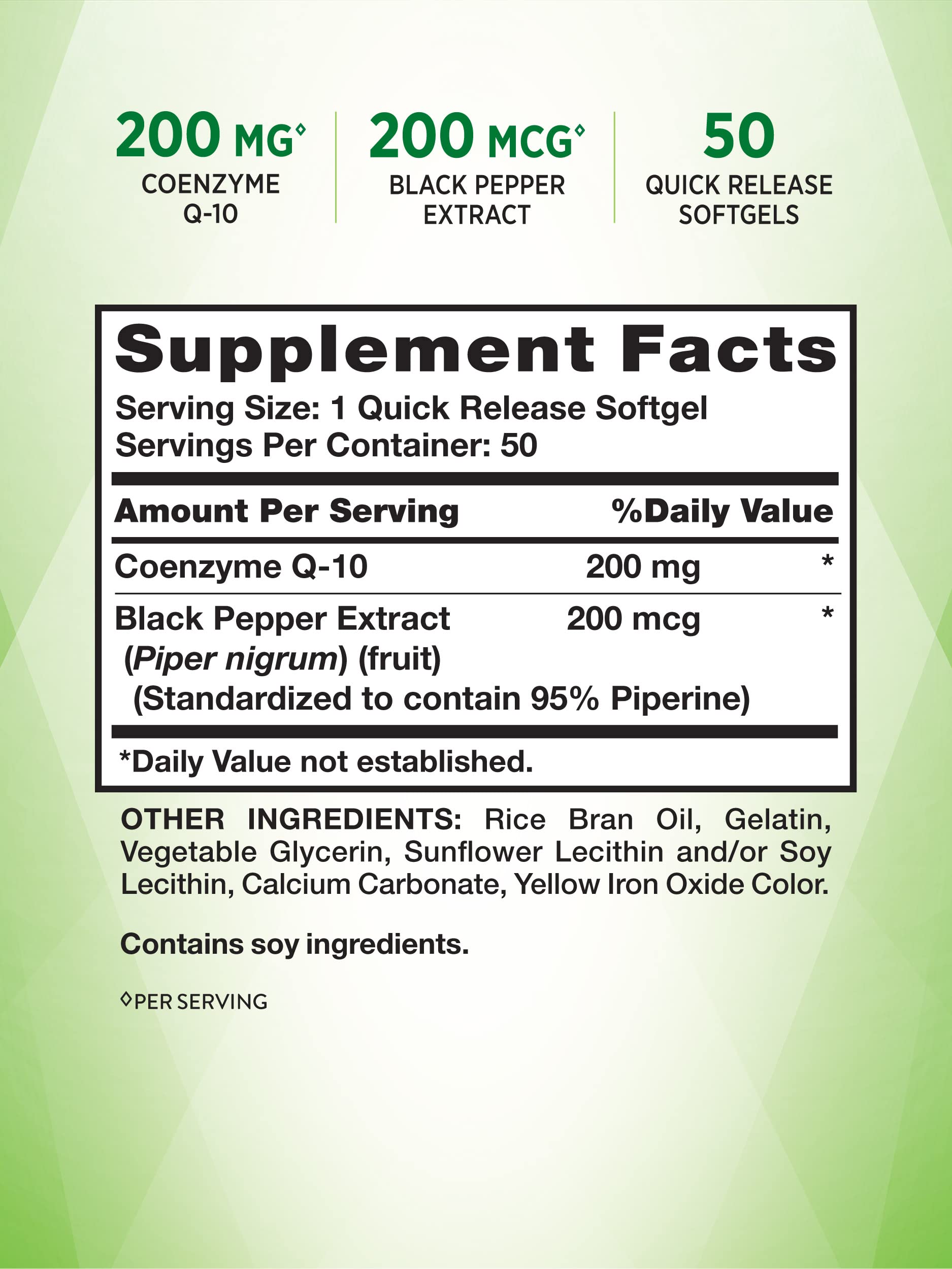 Nature's Truth CoQ10 200 mg Softgels | 50 Count | Enhanced Absorption Supplement | Plus Black Pepper Extract | Non-GMO, Gluten Free