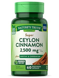 ceylon cinnamon capsules | 2500mg | 60 count | vegetarian, non-gmo & gluten free supplement | plus chromium and biotin | by nature's truth