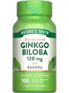 ginkgo biloba 120mg | plus bacopa | 100 quick release capsules | standardized extract | non-gmo and gluten free supplement | by nature's truth