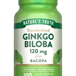 Ginkgo Biloba 120mg | Plus Bacopa | 100 Quick Release Capsules | Standardized Extract | Non-GMO and Gluten Free Supplement | by Nature's Truth