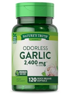 odorless garlic 2400 mg | 120 softgel capsules | high strength extract pills | non-gmo, gluten free supplement | by nature's truth