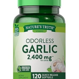 Odorless Garlic 2400 mg | 120 Softgel Capsules | High Strength Extract Pills | Non-GMO, Gluten Free Supplement | by Nature's Truth