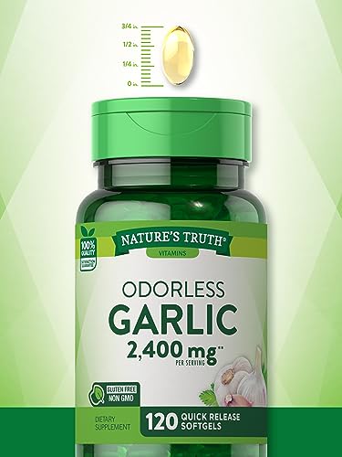 Odorless Garlic 2400 mg | 120 Softgel Capsules | High Strength Extract Pills | Non-GMO, Gluten Free Supplement | by Nature's Truth