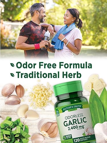 Odorless Garlic 2400 mg | 120 Softgel Capsules | High Strength Extract Pills | Non-GMO, Gluten Free Supplement | by Nature's Truth