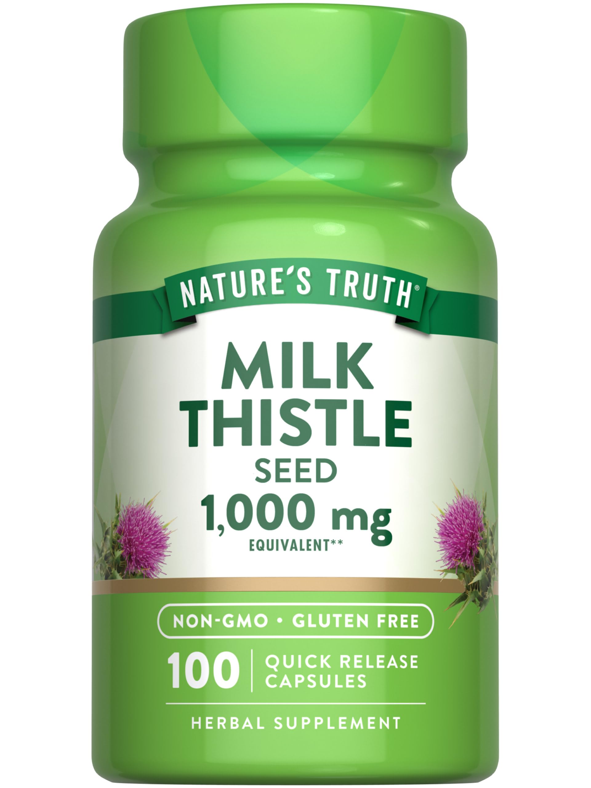 Milk Thistle Extract Capsules | 1000mg | 100 Count | Non-GMO & Gluten Free Supplement | by Nature's Truth