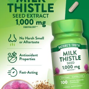 Milk Thistle Extract Capsules | 1000mg | 100 Count | Non-GMO & Gluten Free Supplement | by Nature's Truth