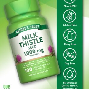 Milk Thistle Extract Capsules | 1000mg | 100 Count | Non-GMO & Gluten Free Supplement | by Nature's Truth