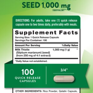 Milk Thistle Extract Capsules | 1000mg | 100 Count | Non-GMO & Gluten Free Supplement | by Nature's Truth