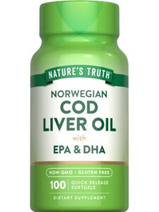 nature's truth norwegian cod liver oil | 100 softgels | with epa & dha | non-gmo, gluten free supplement