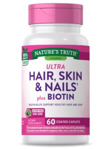 hair skin and nails vitamins | 60 caplets | with biotin and collagen | non-gmo and gluten free supplement for women and men | by nature's truth