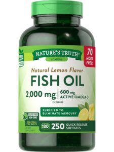 nature's truth burpless fish oil pills 2000 mg | 600 mg omega 3 | 250 softgels | natural lemon flavor | non-gmo, gluten free supplement