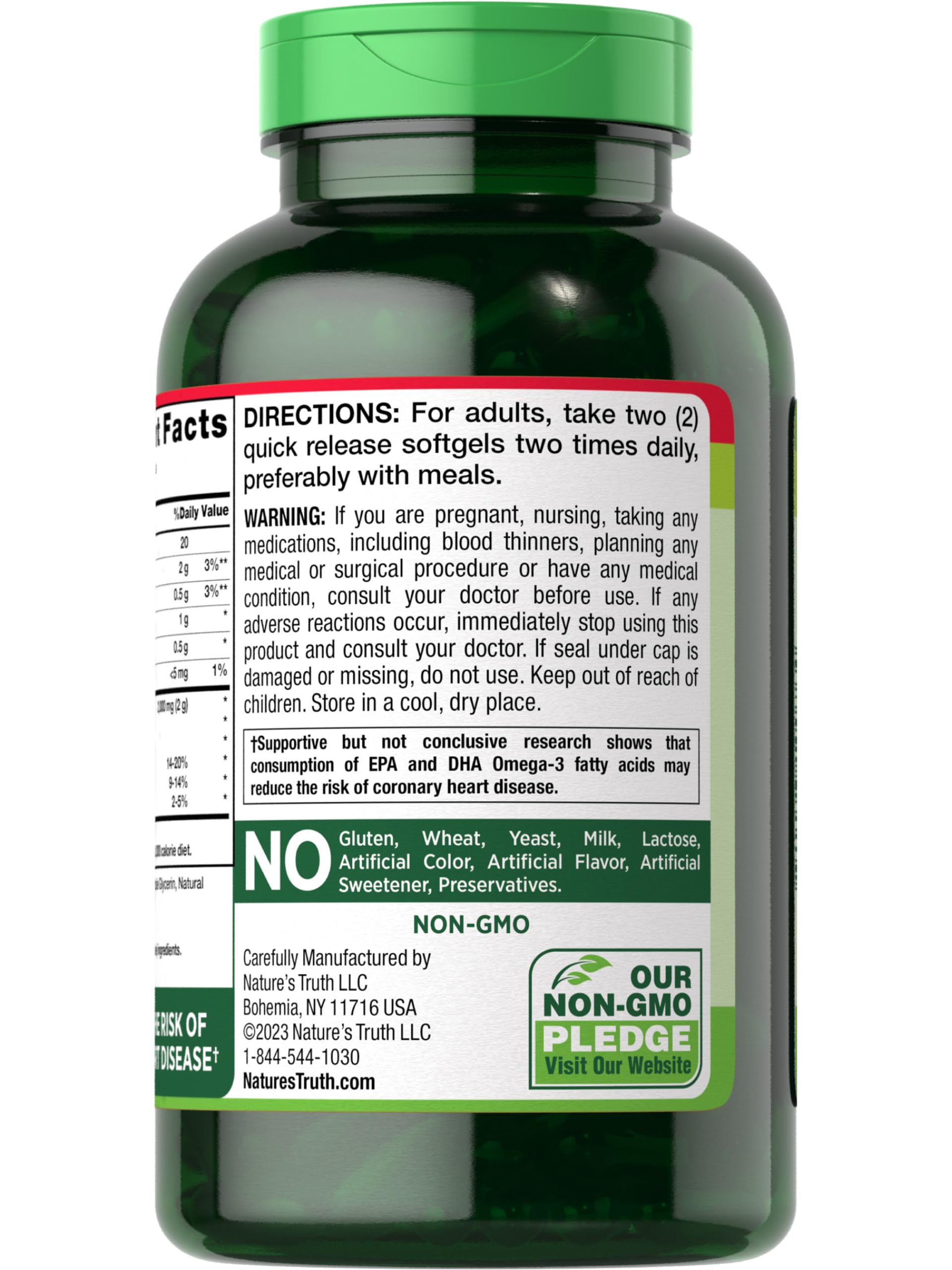 Nature's Truth Burpless Fish Oil Pills 2000 mg | 600 mg Omega 3 | 250 Softgels | Natural Lemon Flavor | Non-GMO, Gluten Free Supplement