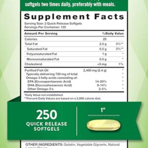 Nature's Truth Burpless Fish Oil 2400mg | 250 Softgels | 720 mg Omega 3 | Natural Lemon Flavor Pills | Non-GMO & Gluten Free Supplement