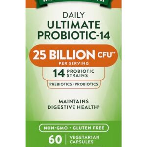 Probiotics for Men and Women | 25 Billion CFU | 60 Capsules | 14 Strains | Non-GMO & Gluten Free Digestive Health Supplement | by Nature's Truth