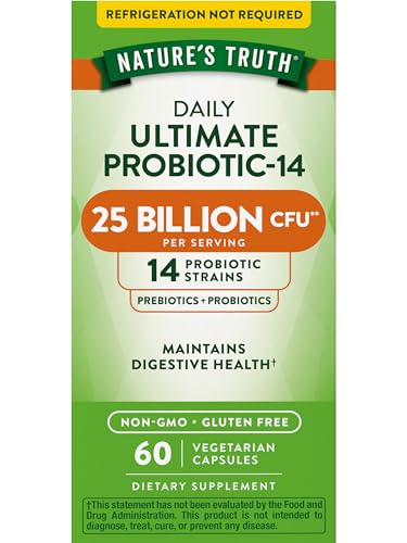 Probiotics for Men and Women | 25 Billion CFU | 60 Capsules | 14 Strains | Non-GMO & Gluten Free Digestive Health Supplement | by Nature's Truth