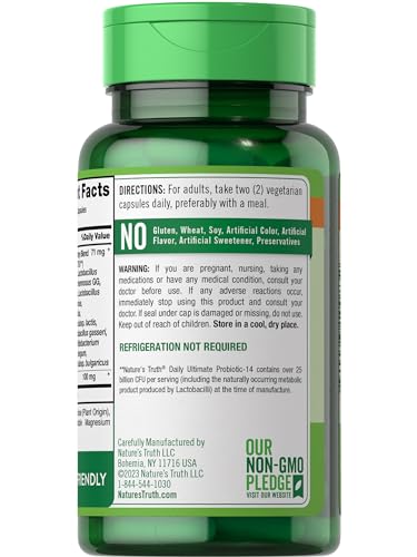 Probiotics for Men and Women | 25 Billion CFU | 60 Capsules | 14 Strains | Non-GMO & Gluten Free Digestive Health Supplement | by Nature's Truth