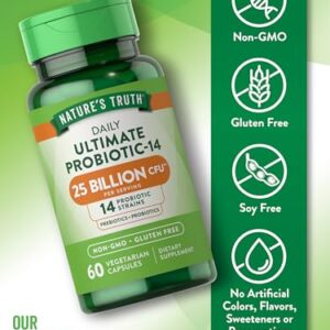 Probiotics for Men and Women | 25 Billion CFU | 60 Capsules | 14 Strains | Non-GMO & Gluten Free Digestive Health Supplement | by Nature's Truth