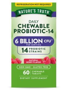 probiotic chewable for men and women | 6 billion cfu | 60 count | 14 strains | berry flavor | non-gmo & gluten free | by nature's truth