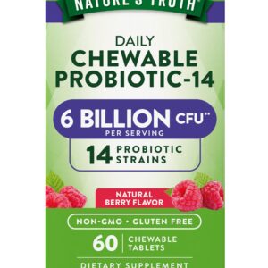 Probiotic Chewable for Men and Women | 6 Billion CFU | 60 Count | 14 Strains | Berry Flavor | Non-GMO & Gluten Free | by Nature's Truth