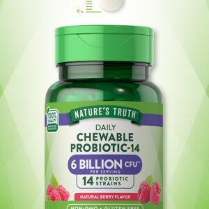 Probiotic Chewable for Men and Women | 6 Billion CFU | 60 Count | 14 Strains | Berry Flavor | Non-GMO & Gluten Free | by Nature's Truth