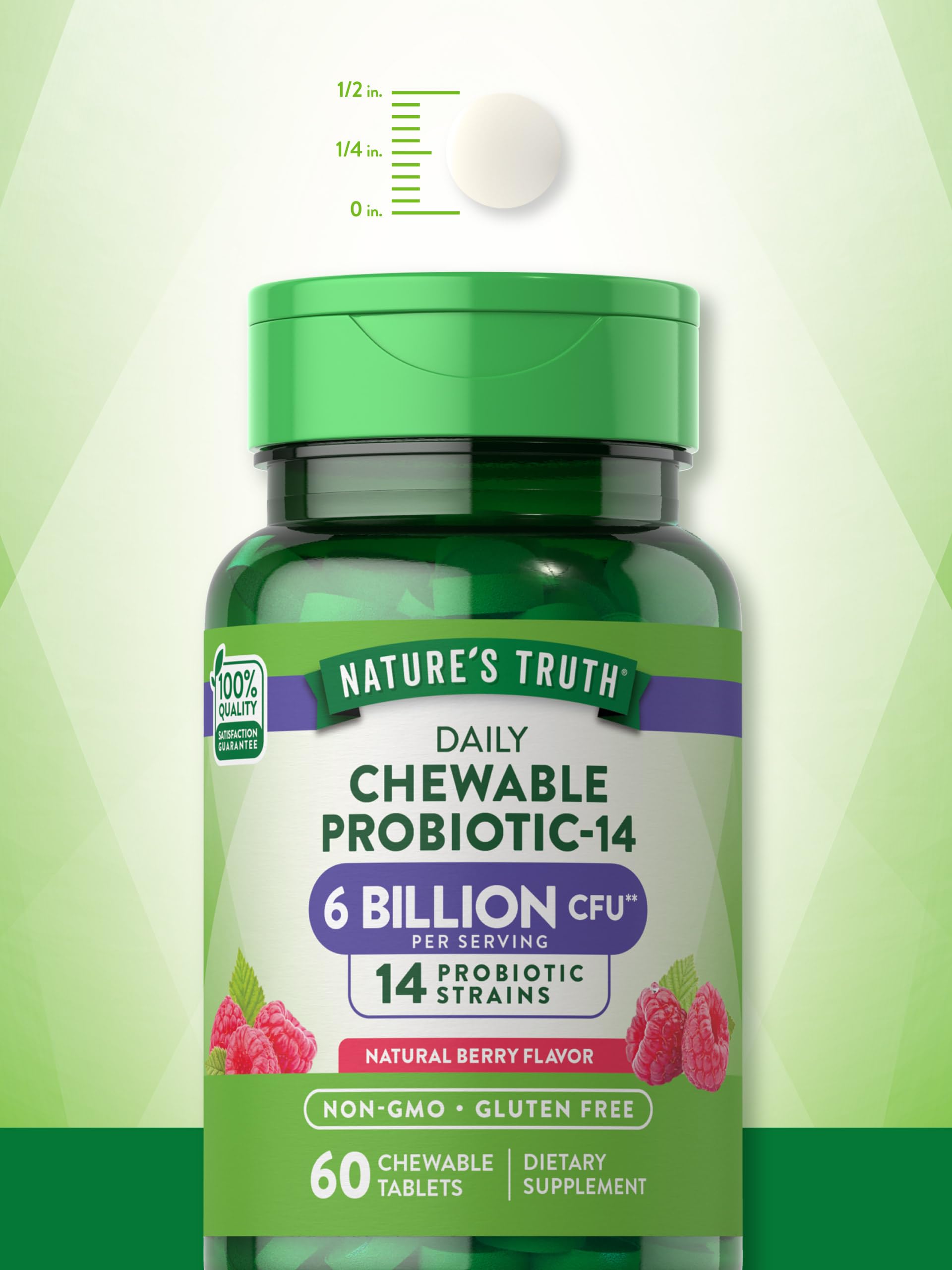 Probiotic Chewable for Men and Women | 6 Billion CFU | 60 Count | 14 Strains | Berry Flavor | Non-GMO & Gluten Free | by Nature's Truth