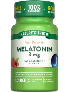 nature's truth melatonin 3mg fast dissolve tablets | 180 count | natural berry flavor | vegan, non-gmo, & gluten free supplement