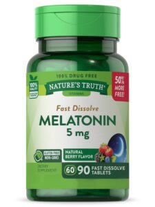 melatonin 5 mg | 90 fast dissolve tablets | natural berry flavor | vegetarian, non-gmo & gluten free supplement | by nature's truth