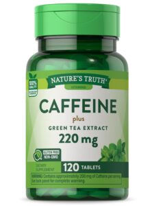 caffeine pills | 220mg | 120 count | with green tea extract | vegetarian, non-gmo & gluten free supplement | by nature's truth