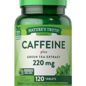 Caffeine Pills | 220mg | 120 Count | with Green Tea Extract | Vegetarian, Non-GMO & Gluten Free Supplement | by Nature's Truth