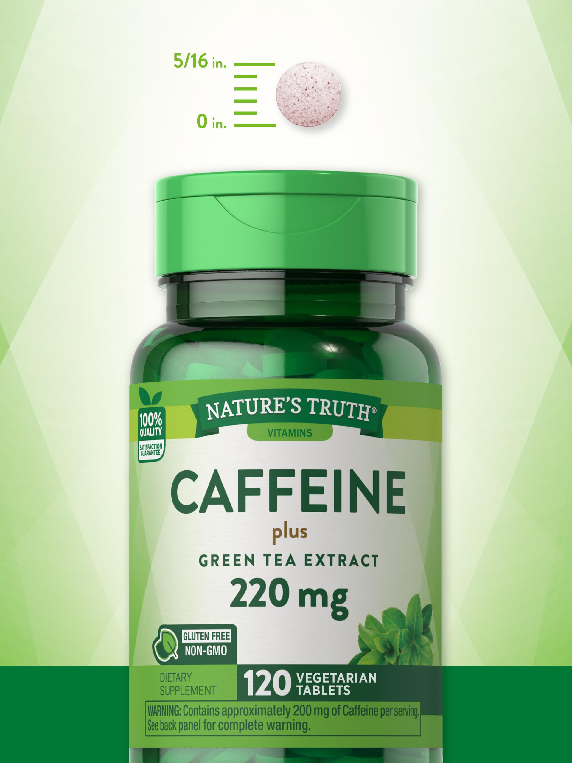 Caffeine Pills | 220mg | 120 Count | with Green Tea Extract | Vegetarian, Non-GMO & Gluten Free Supplement | by Nature's Truth