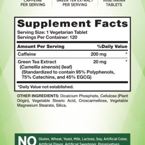 Caffeine Pills | 220mg | 120 Count | with Green Tea Extract | Vegetarian, Non-GMO & Gluten Free Supplement | by Nature's Truth