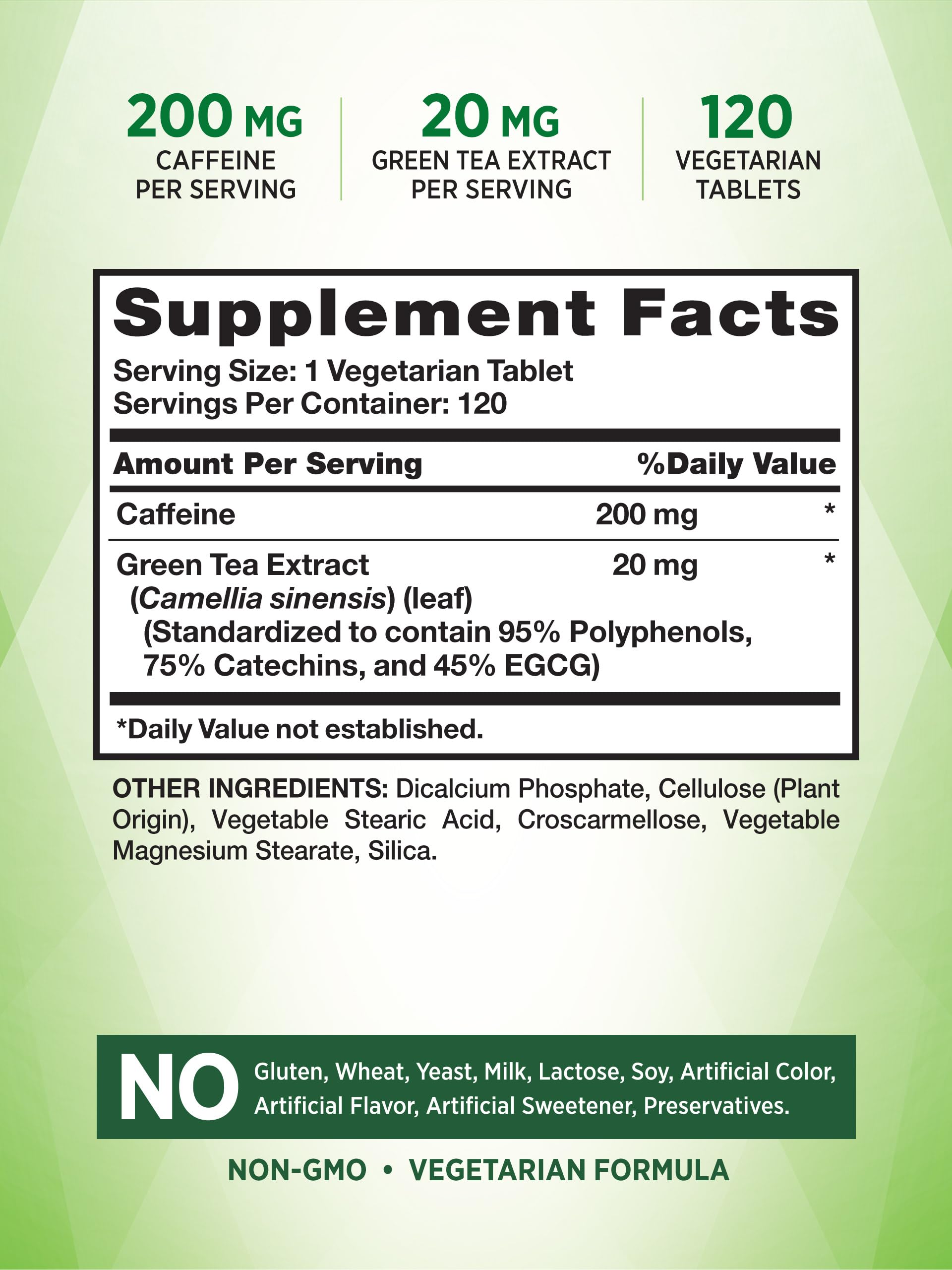 Caffeine Pills | 220mg | 120 Count | with Green Tea Extract | Vegetarian, Non-GMO & Gluten Free Supplement | by Nature's Truth