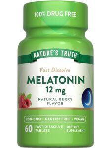 melatonin 12mg | 60 fast dissolve tablets | natural berry flavor | vegan, non-gmo & gluten free | by nature's truth