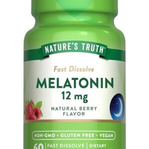 Melatonin 12mg | 60 Fast Dissolve Tablets | Natural Berry Flavor | Vegan, Non-GMO & Gluten Free | by Nature's Truth