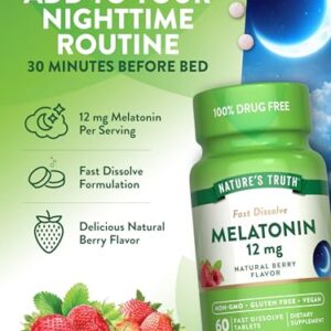 Melatonin 12mg | 60 Fast Dissolve Tablets | Natural Berry Flavor | Vegan, Non-GMO & Gluten Free | by Nature's Truth