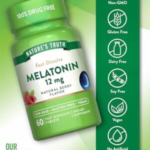 Melatonin 12mg | 60 Fast Dissolve Tablets | Natural Berry Flavor | Vegan, Non-GMO & Gluten Free | by Nature's Truth