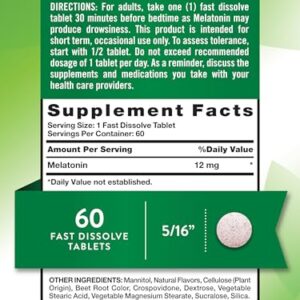 Melatonin 12mg | 60 Fast Dissolve Tablets | Natural Berry Flavor | Vegan, Non-GMO & Gluten Free | by Nature's Truth