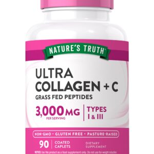 Nature's Truth Collagen Peptides | 90 Caplets | Type 1 and 3 with Vitamin C | Grass Fed, Non-GMO and Gluten Free Pill Supplement