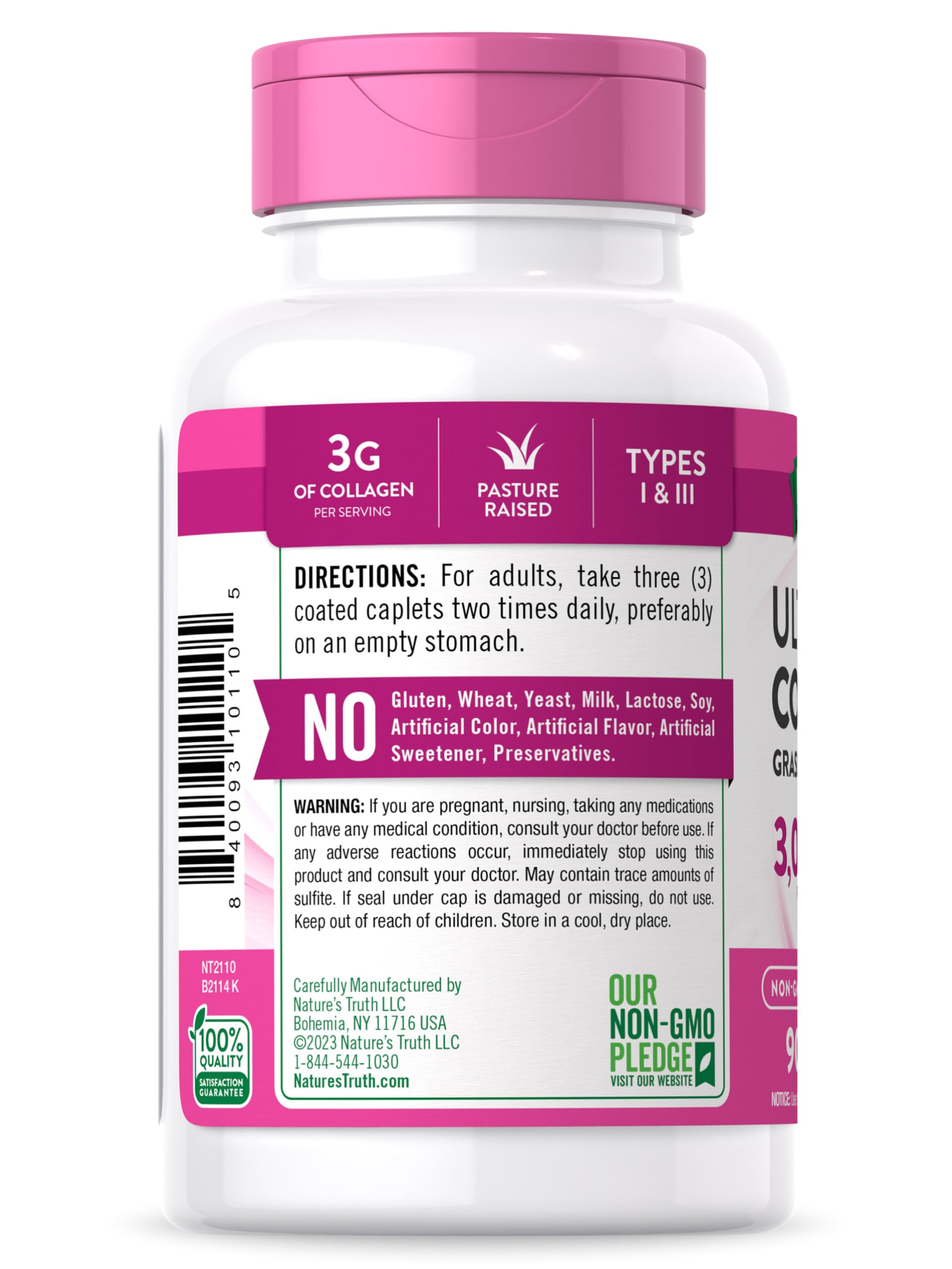 Nature's Truth Collagen Peptides | 90 Caplets | Type 1 and 3 with Vitamin C | Grass Fed, Non-GMO and Gluten Free Pill Supplement