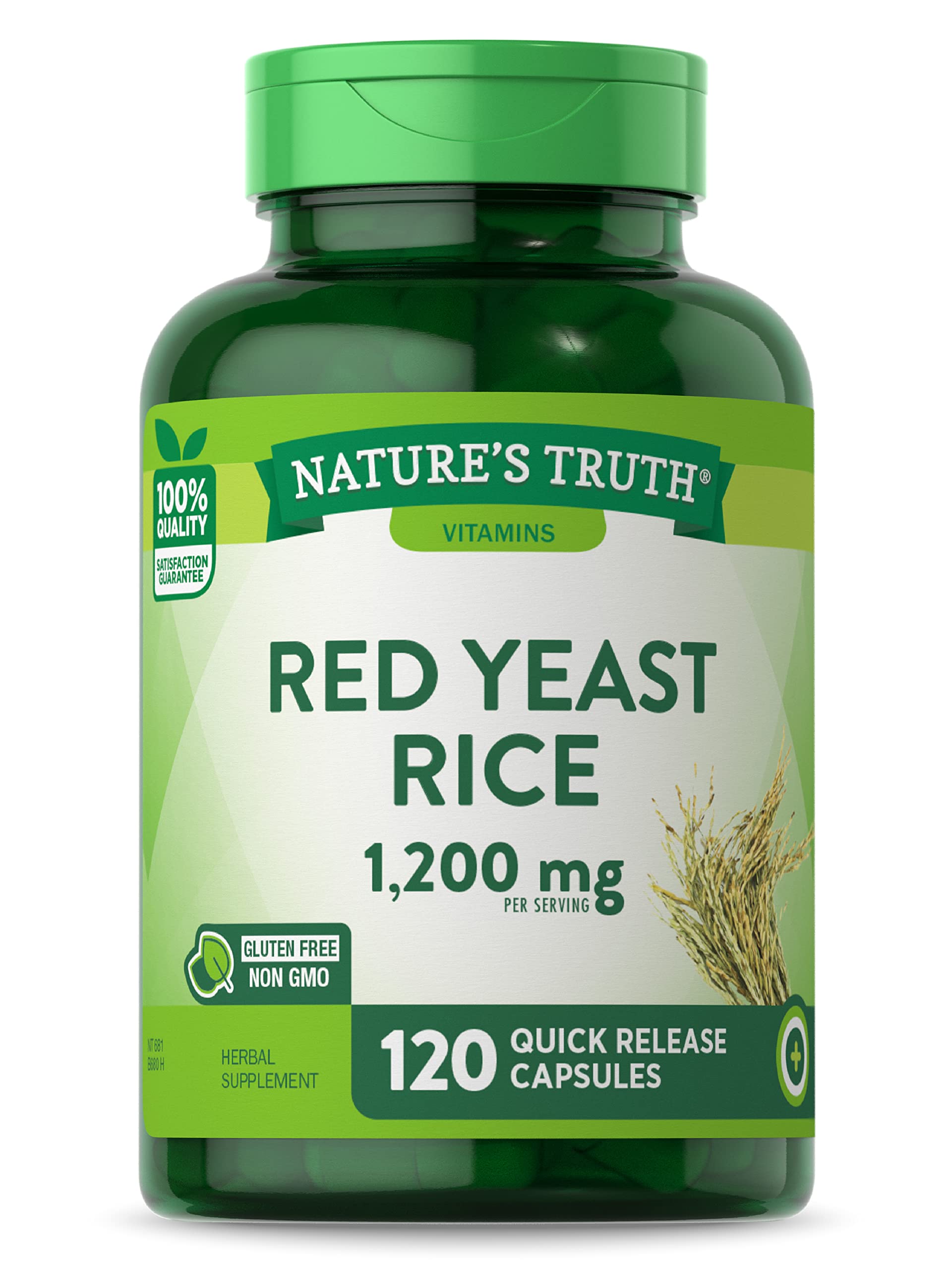 Nature's Truth Red Yeast Rice Capsules 1200 mg | 120 Count | Non-GMO, Gluten Free Supplement