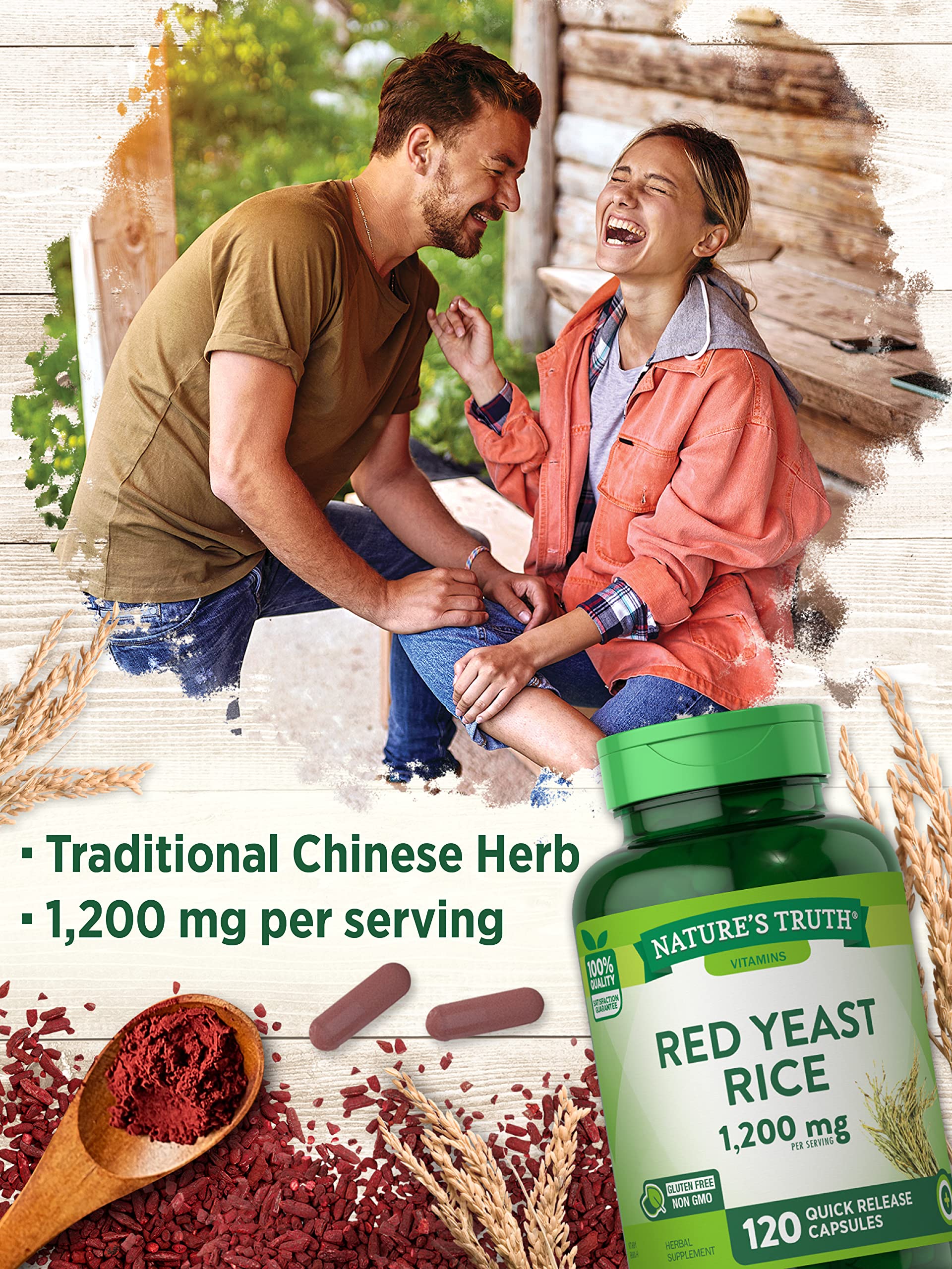 Nature's Truth Red Yeast Rice Capsules 1200 mg | 120 Count | Non-GMO, Gluten Free Supplement