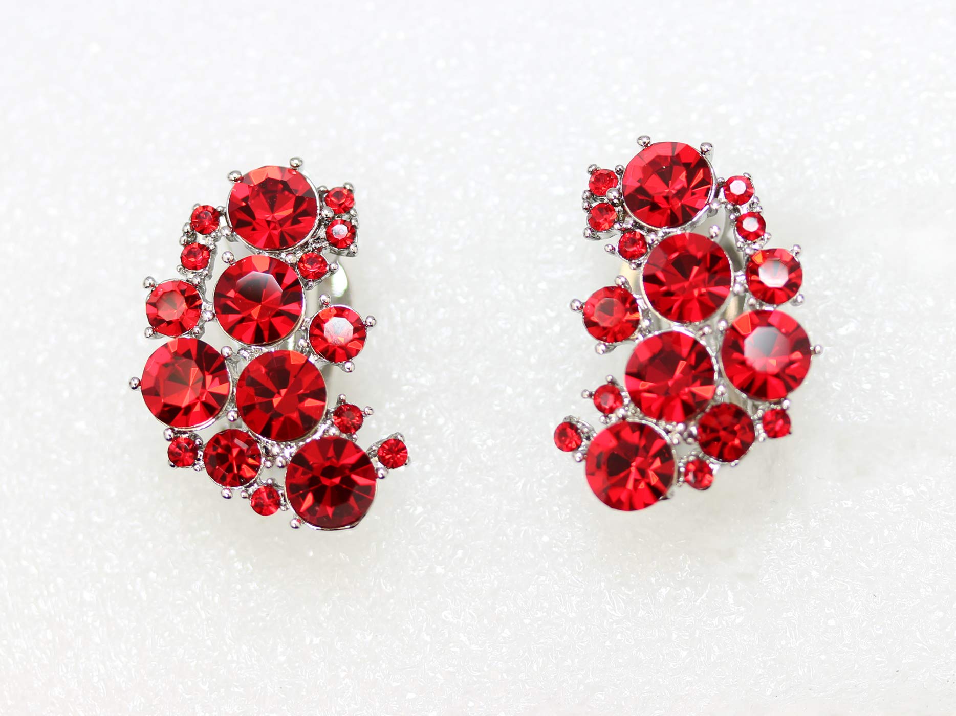 Faship Clip On Earrings Stunning Red Rhinestone Crystal - Red