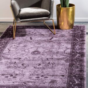 Unique Loom La Jolla Collection Farmhouse, Contemporary, Botanical, Traditional, Vintage Area Rug, 7 x 10 ft, Violet/Dark Purple