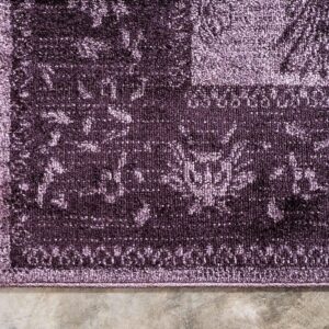 Unique Loom La Jolla Collection Farmhouse, Contemporary, Botanical, Traditional, Vintage Area Rug, 7 x 10 ft, Violet/Dark Purple